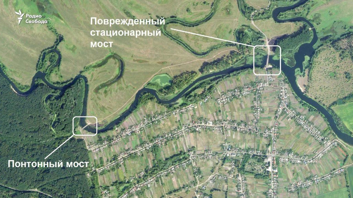 Fourth Russian pontoon crossing over river Seym up in Kursk Oblast ...